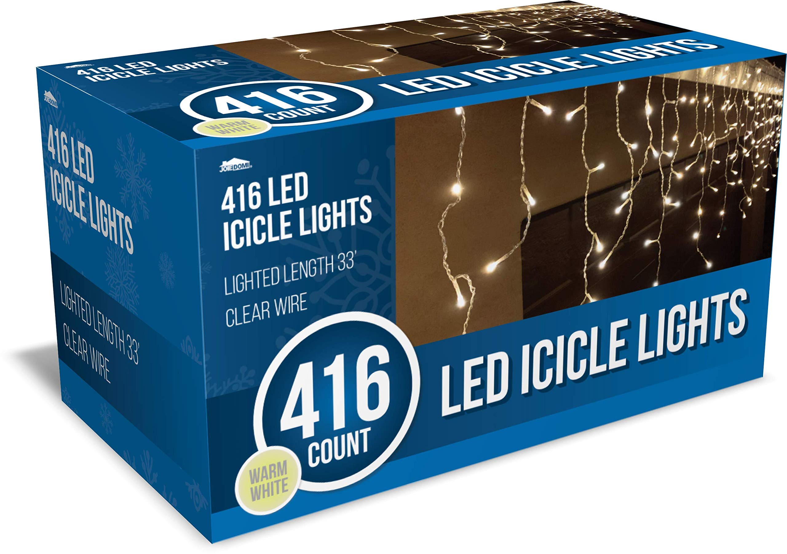 416 LED Christmas Icicle Lights for Indoor & Outdoor Decorations, Christmas Events, Christmas Eve Night Decor, Christmas Tree, Eaves (Warm White)