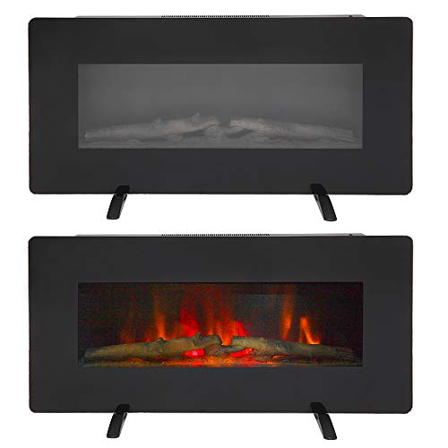 36 Inch Electric Fireplace with Remote Control,1400W Wall Hanging/Fireplace Single Color/Fake Wood/Heating Wire/with Small Remote Control Black