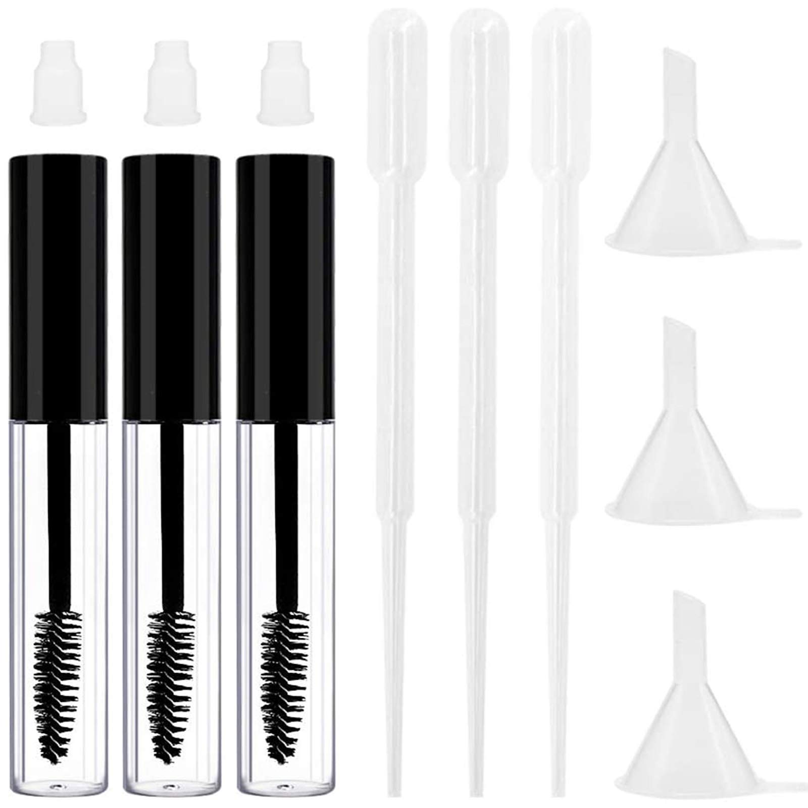 3 pack 10ml Empty Mascara Tube with Eyelash Wand, Eyelash Cream Container Bottle with Funnels Transfer Pipettes