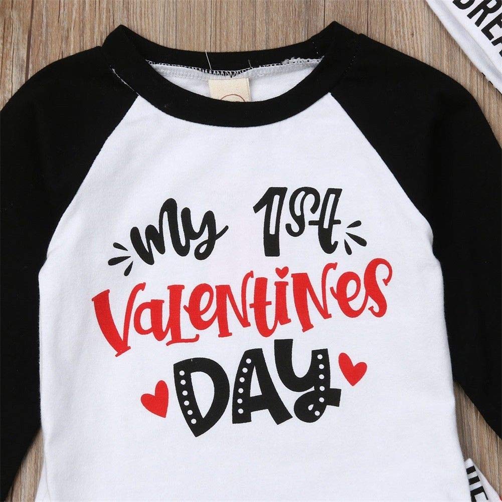 FIOMVA Newborn Infant Baby Boy Girl 1st Valentine's Day Clothes Letter Bodysuit Romper Pants Trousers Hat Set