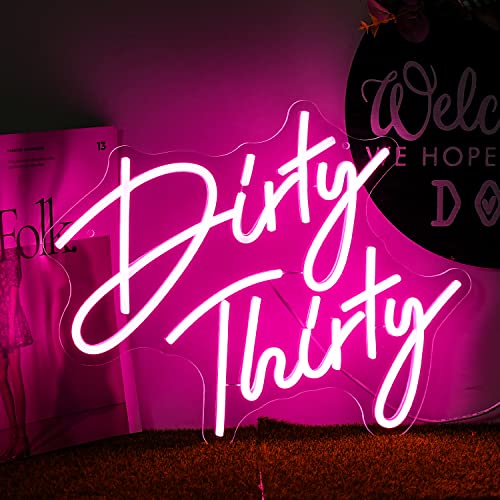 Alkkign Dirty Thirty Neon Sign 30th Birthday Party Neon Signs Dimmable Pink Letter LED Neon Lights USB Powered with Switch for Bedroom Wall Decor Bar Club Hotel Restaurant Party Wall Hanging Decoration