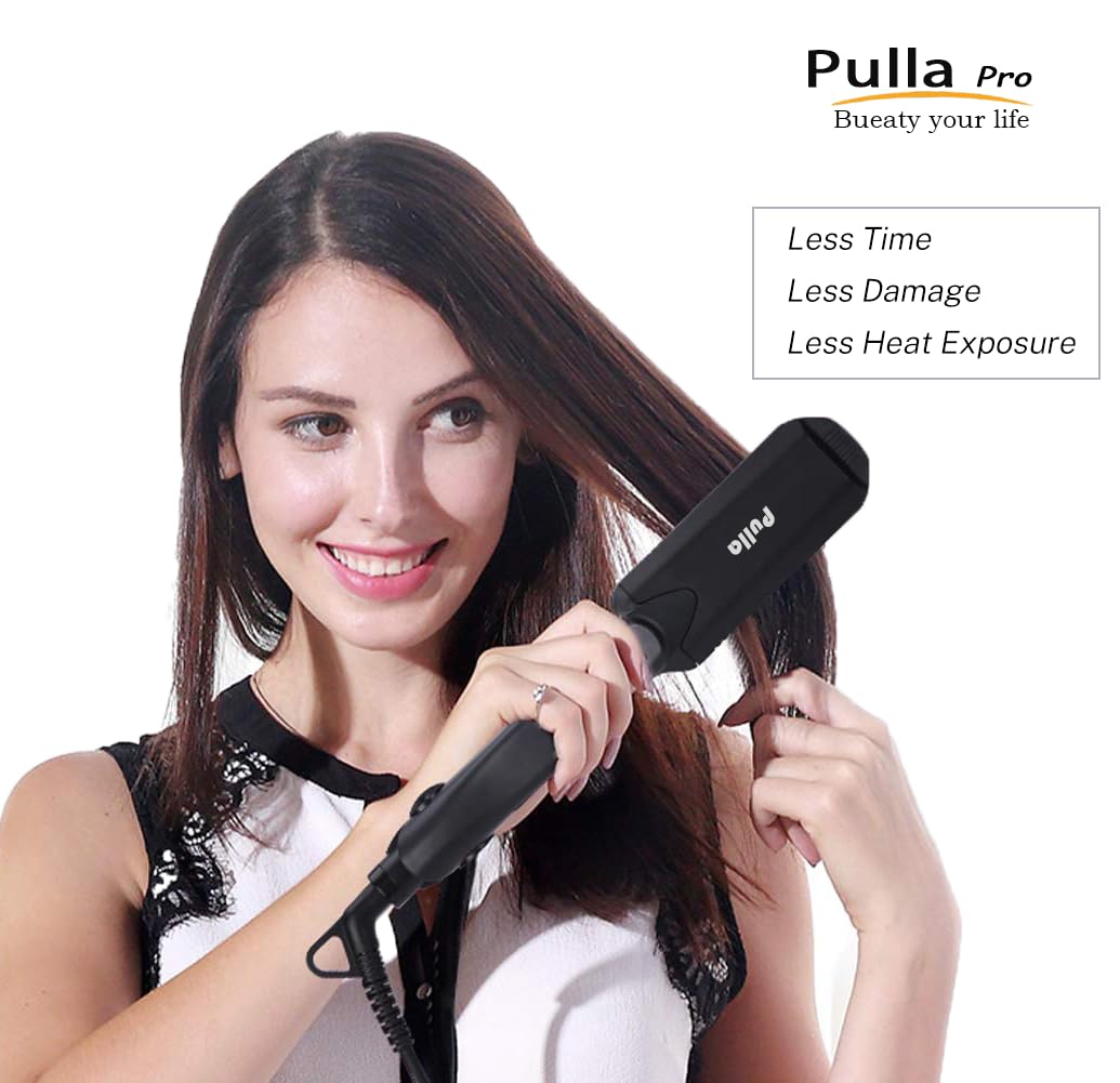Pulla Hair Straightener and Crimper - 4 in 1 Tourmaline Ceramic Flat and Curling Iron for Hair Styling with Adjustable Temperature - Salon High Heat 320°F - 430°F for All Hair Types