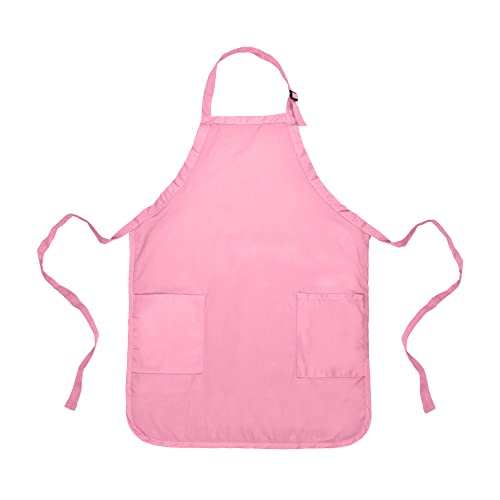 DALIX Apron Commercial Restaurant Home Bib Spun Poly Cotton Kitchen Aprons (2 Pockets) in Pink