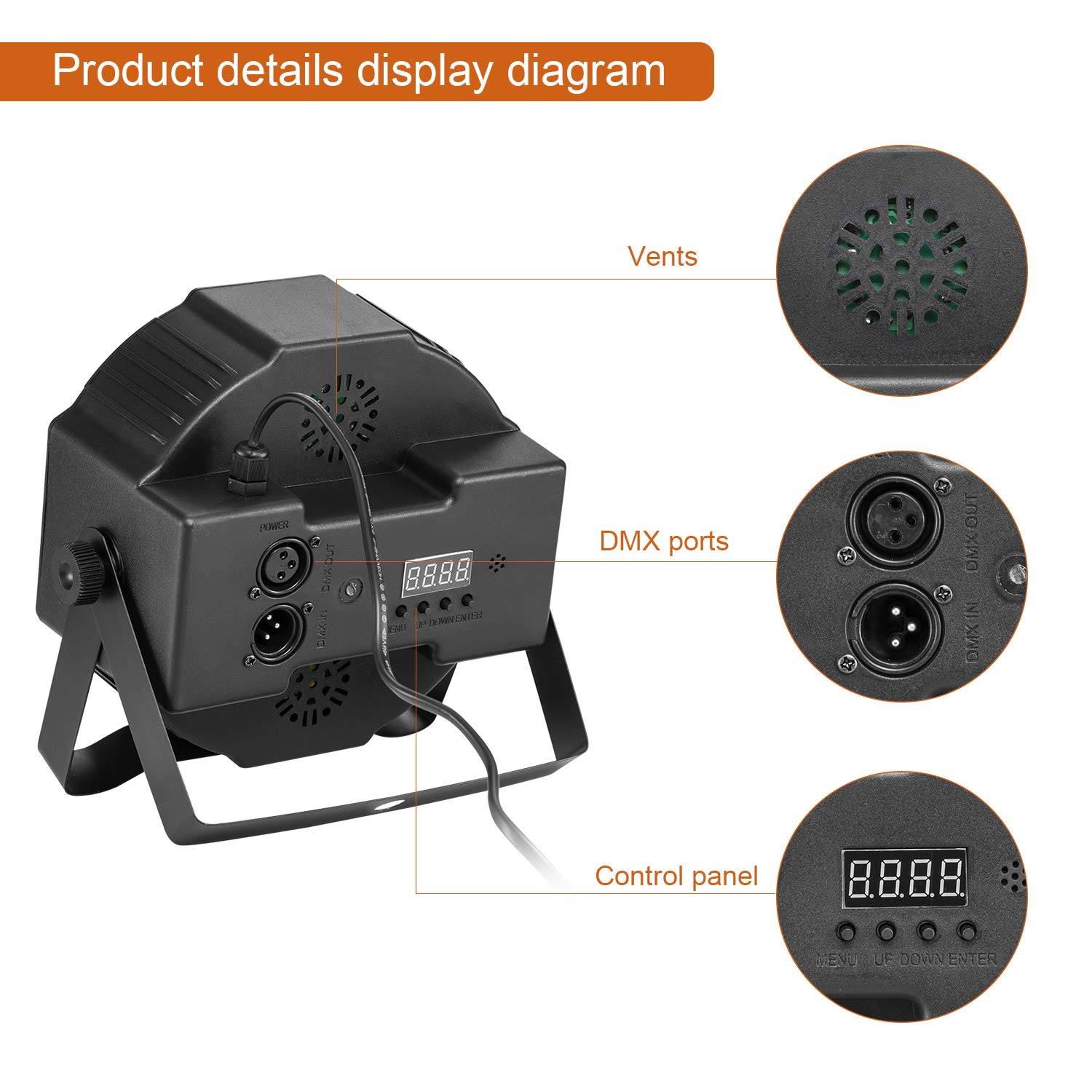 36 LED Stage Lights, AOELLIT RGB Sound Activated DJ Par Lights Compatible with DMX-512 & Remote Uplights for Events Wedding Party - 8 Pack