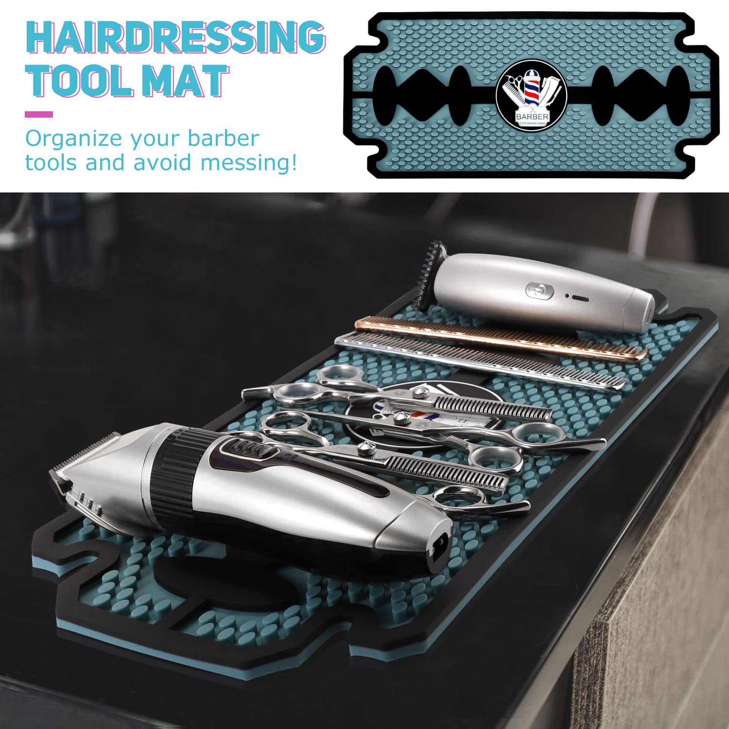 Noverlife Rubber Barber Station Mat, Heat Resistant Anti Slip Hair Salon Service Mat, Double Edge Countertop Protector Pad for Hair Styling Tools, Professional Flexible Mat for Clippers Salon Tools