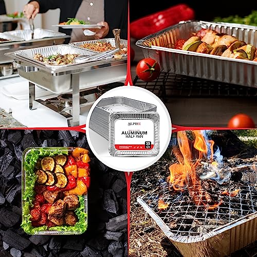 ALPHA LIVING 35 Pack Aluminum Foil Pans - Heavy Duty Aluminum Foil Baking Pan – Multipurpose Half Sheet Pans for BBQ, Oven, Freezer, Heating – Eco-Friendly Food Safe Oven Pan