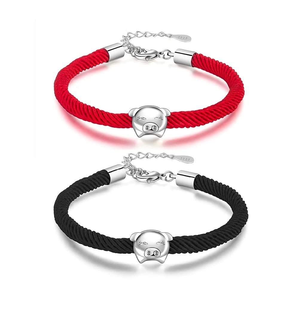 2pcs Cute Pig Weave String Rope Bracelets Happy Piggy Animal Bracelet for Women Men Couple Lovers
