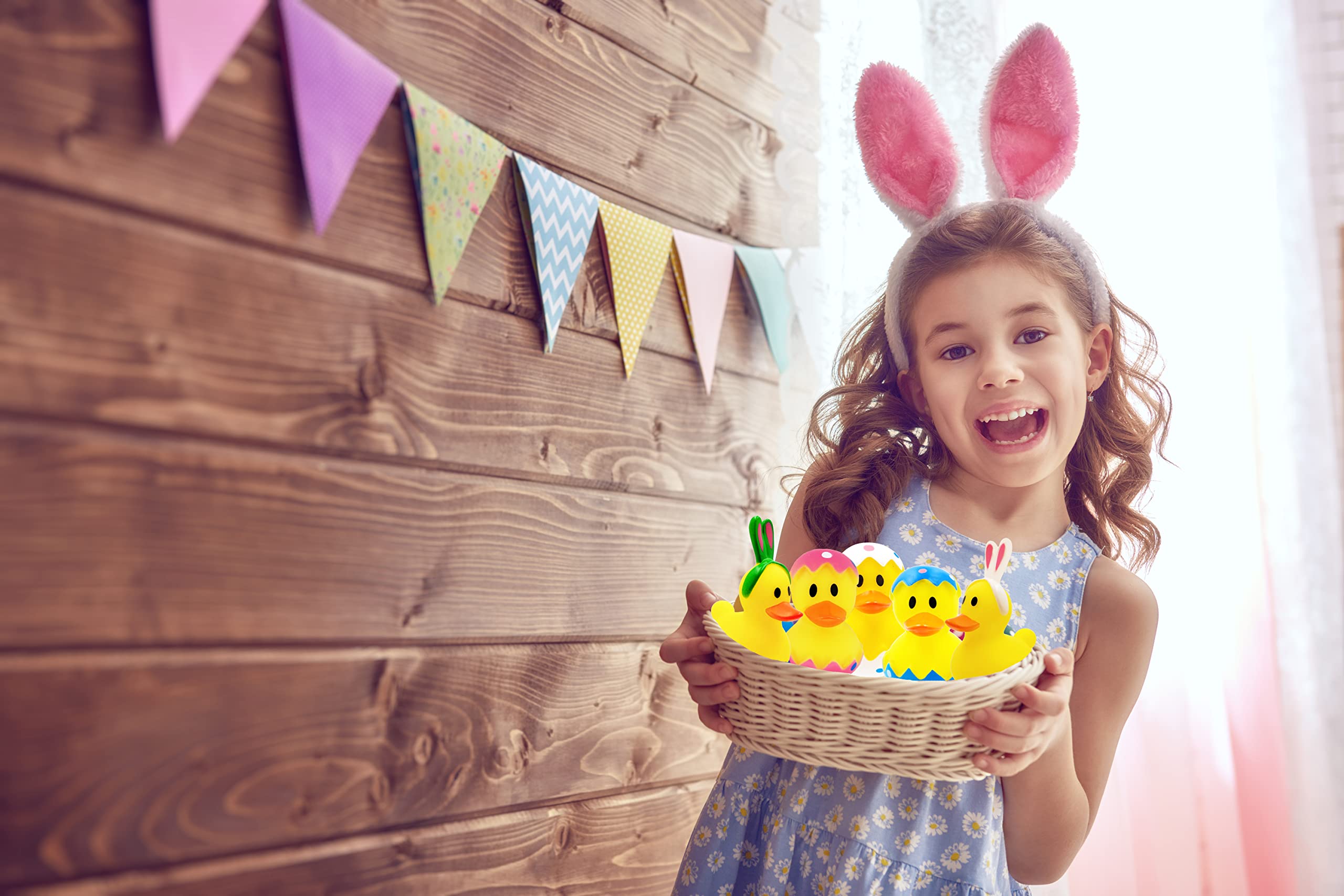 The Dreidel Company Happy Easter Rubber Duck Toy Bunny Rabbit Duckies for Kids Easter Eggs, Bath Birthday Gifts Baby Showers Summer Beach and Pool Activity, 2" (12-Pack)