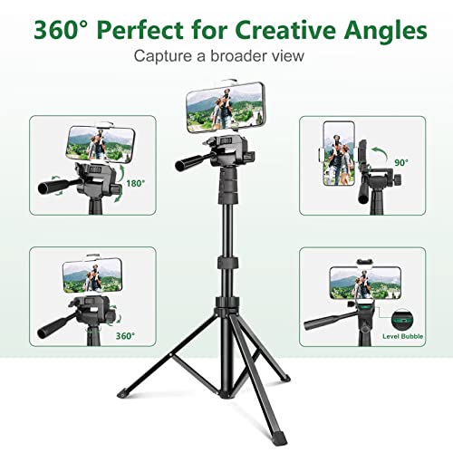 Torjim 62" Phone Tripod, ๐ฆ๐๐๐ฟ๐ฑ๐ & ๐ฃ๐ผ๐ฟ๐๐ฎ๐ฏ๐น๐ฒ iPhone Tripod Stand with Remote, Compatible with iPhone/Android/Sport Camera Perfect for Video Recording/Live Stream/Vlogging/Selfies