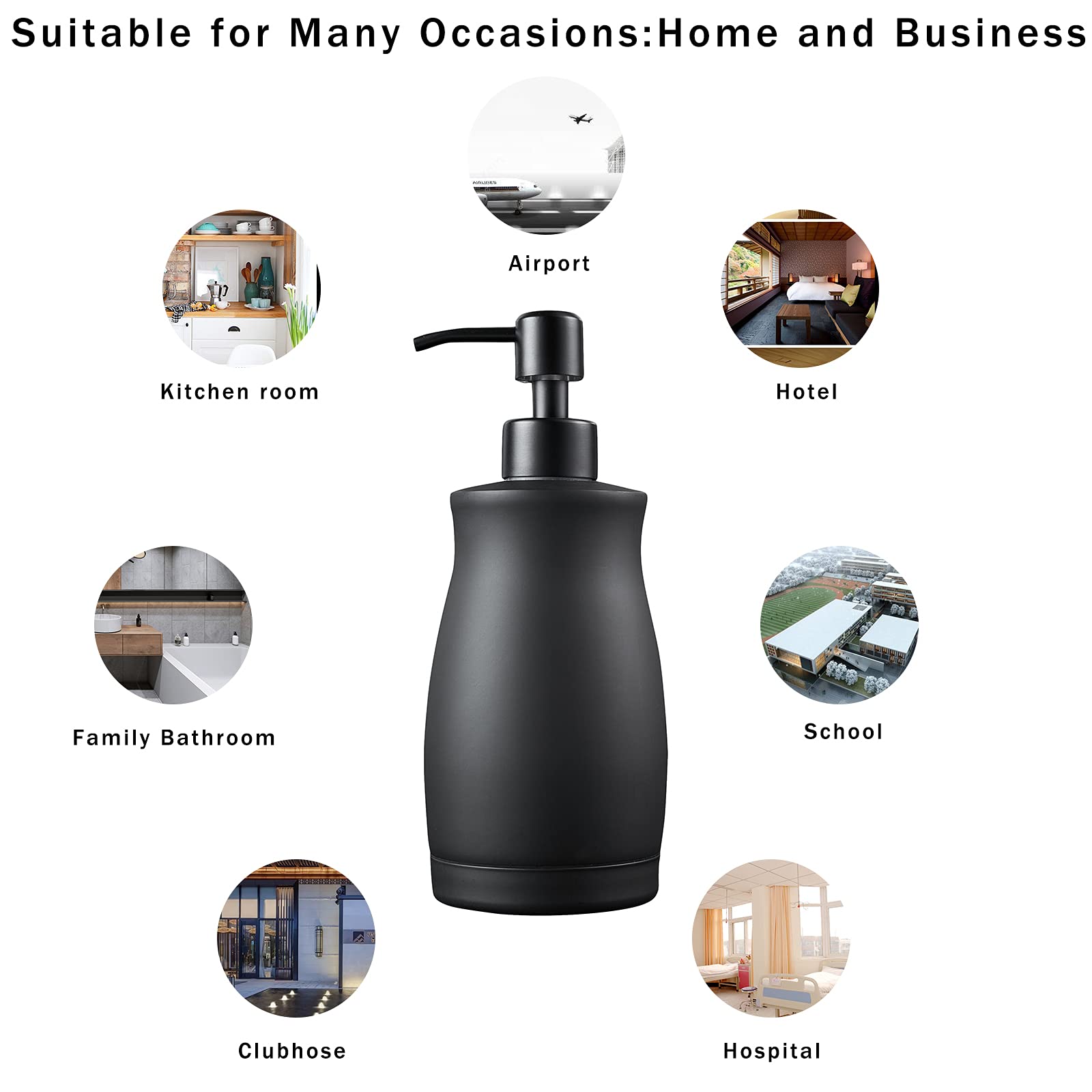304 Stainless Steel Countertop Black Soap Dispenser Rust Resistant Leak-Proof Liquid Hand Sanitizer Pump with Hopper,for Kitchen Sink, Countertop, Bathroom (13.5oz/400ml)…