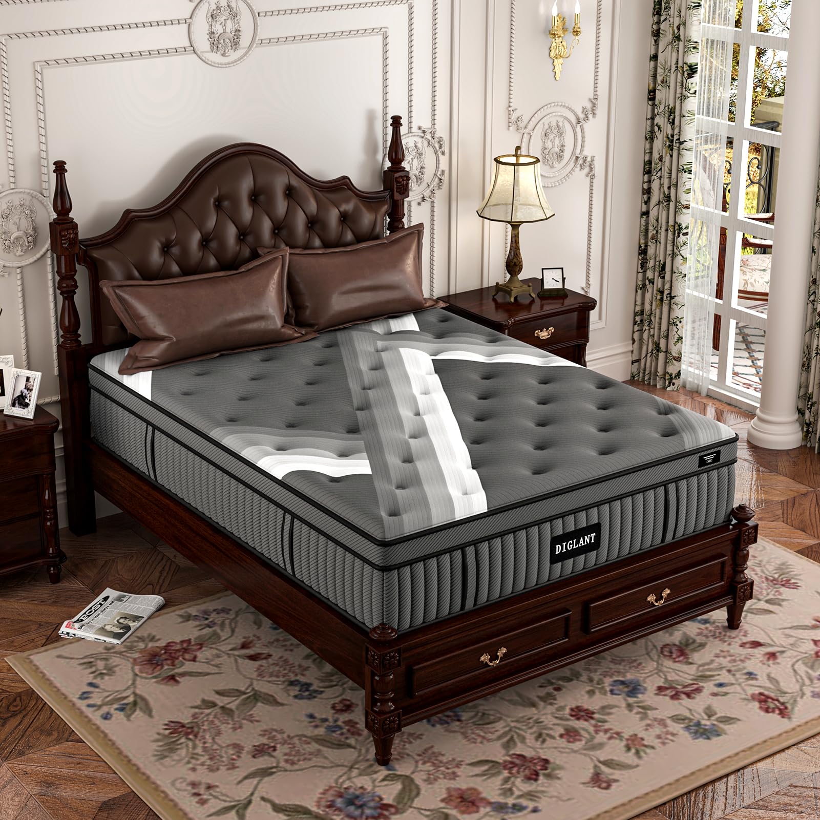 King Mattress DIGLANT 14 Inch Memory Foam Hybrid Mattress in a Box, Motion Isolation Individually Pocket Spring, Supportive & Back Pain Relief, King Size Plush Mattress, Black,76βx80β