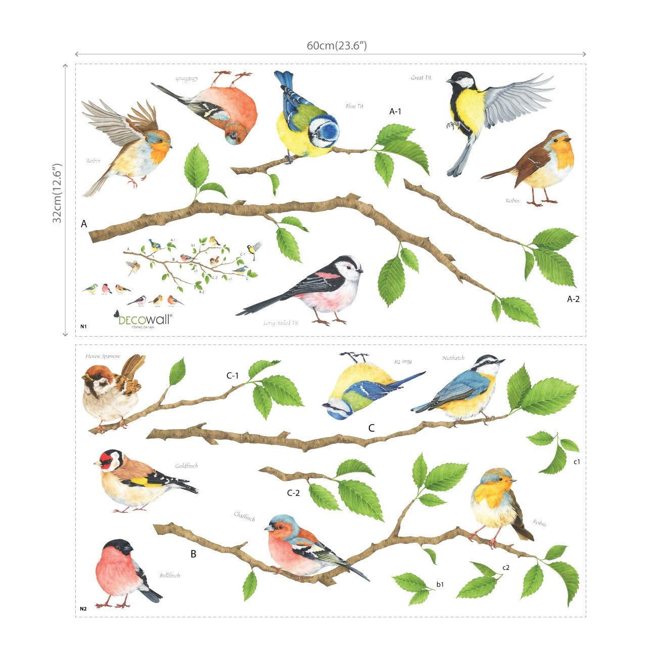 DECOWALL DWL-1804N Garden Birds on Tree Branch Kids Wall Stickers Wall Decals Peel and Stick Removable Wall Stickers for Kids Nursery Bedroom Living Room décor