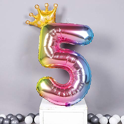 Number 5 Balloon,Children's Birthday Party Decorative Balloons, Digital Crown Aluminum Balloons (5)