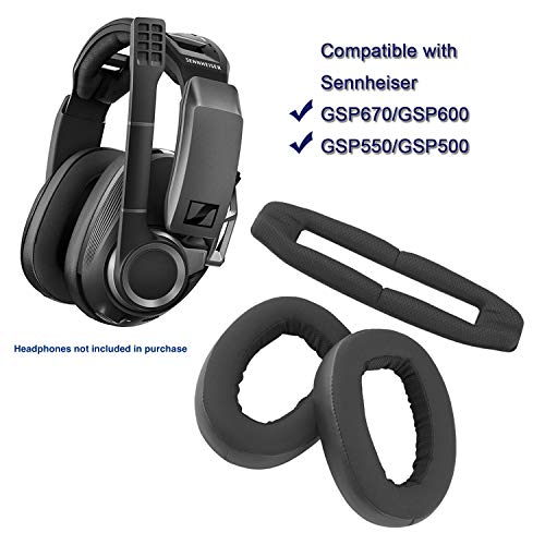 Replacement Ear Pads and Headband Compatible with Sennheiser GSP 500 GSP 550 GSP 600 GSP 670 Headphones. Premium Protein Leather | Soft high-Density Foam | Alcantara | Easy Installation