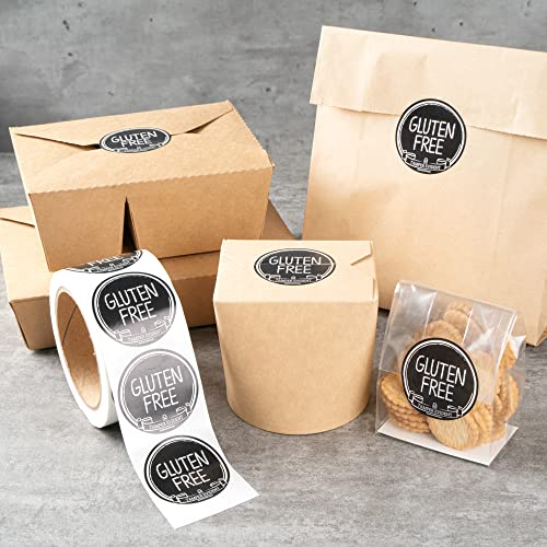 Restaurantware Label Tek 2 Inch Tamper-Evident Stickers For Gluten Free Food 500 Rolled Tamper Seal Stickers - Chalkboard Design For Safe Food Delivery Black With White Font Plastic To Go Stickers