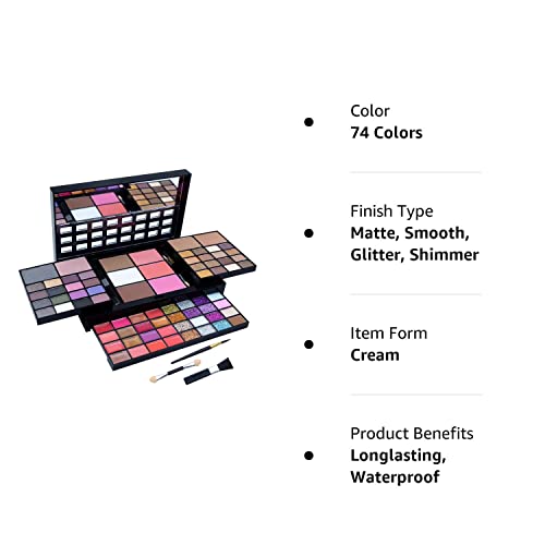 All in One Makeup Kit for Women Full Kit, 74 Colors Professional Makeup Gift Set, Include 36 Eyeshadow, 16 Lip Gloss, 12 Glitter Cream, 4 Concealer, 3 Blusher, 2 Highlight and Contour, 1 Bronzer