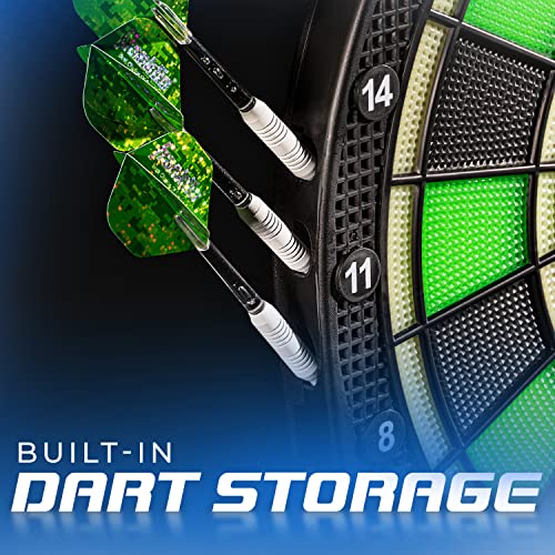 Franklin Sports Light Up Electronic Dart Board Set - LED Soft Tip Electric Dartboard with Digital Scoreboard - Adults + Kids Set - (6) Darts Included, Black/Green, 15"