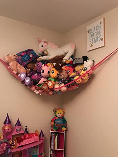 Huijukon Corner Toy Storage Net Hammock Organizersr Collection for Stuffed Animals Squishmallows Teddy Cuddly Plush Soft Toys | Size: 72" x 48" x 48" (Pink)