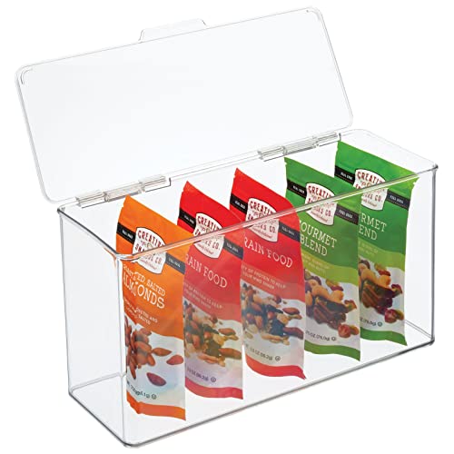 mDesign Kitchen Pantry and Fridge Storage Organizer Box Containers with Hinged Lid for Shelves and Cabinets - Holds Food, Snacks, Seasonings, and Utensils - Lumiere Collection - 2 Pack - Clear