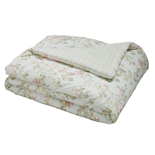 Laura Ashley Home - Queen Comforter Set, Reversible Cotton Bedding, Includes Matching Shams with Bonus Euro Shams & Throw Pillows (Madelynn Pastel Blue, Queen)