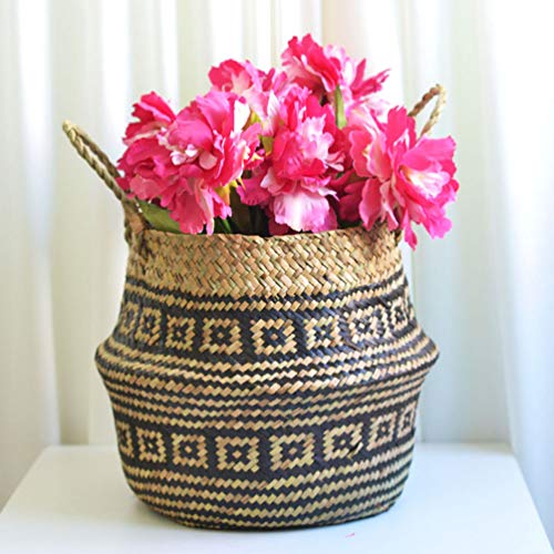 NUOBESTY Woven Seagrass Belly Basket Grocery Tote Basket for Storage Plant Pot Basket Laundry Picnic (Size M)