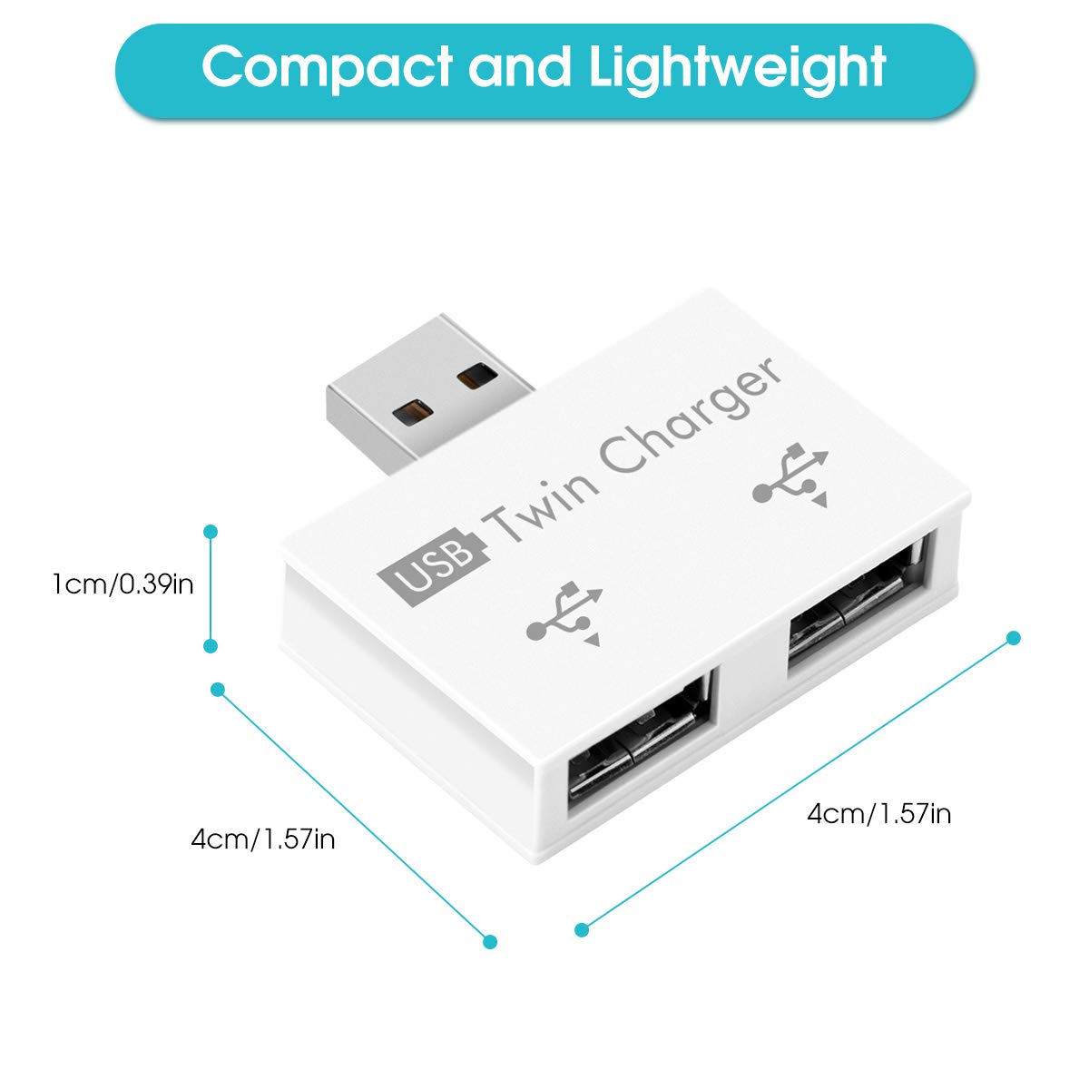 USB 2.0 Hub Adapter, USB Splitter Hub 2 Port USB Ultra Slim Data Hub for Device Charging(White)