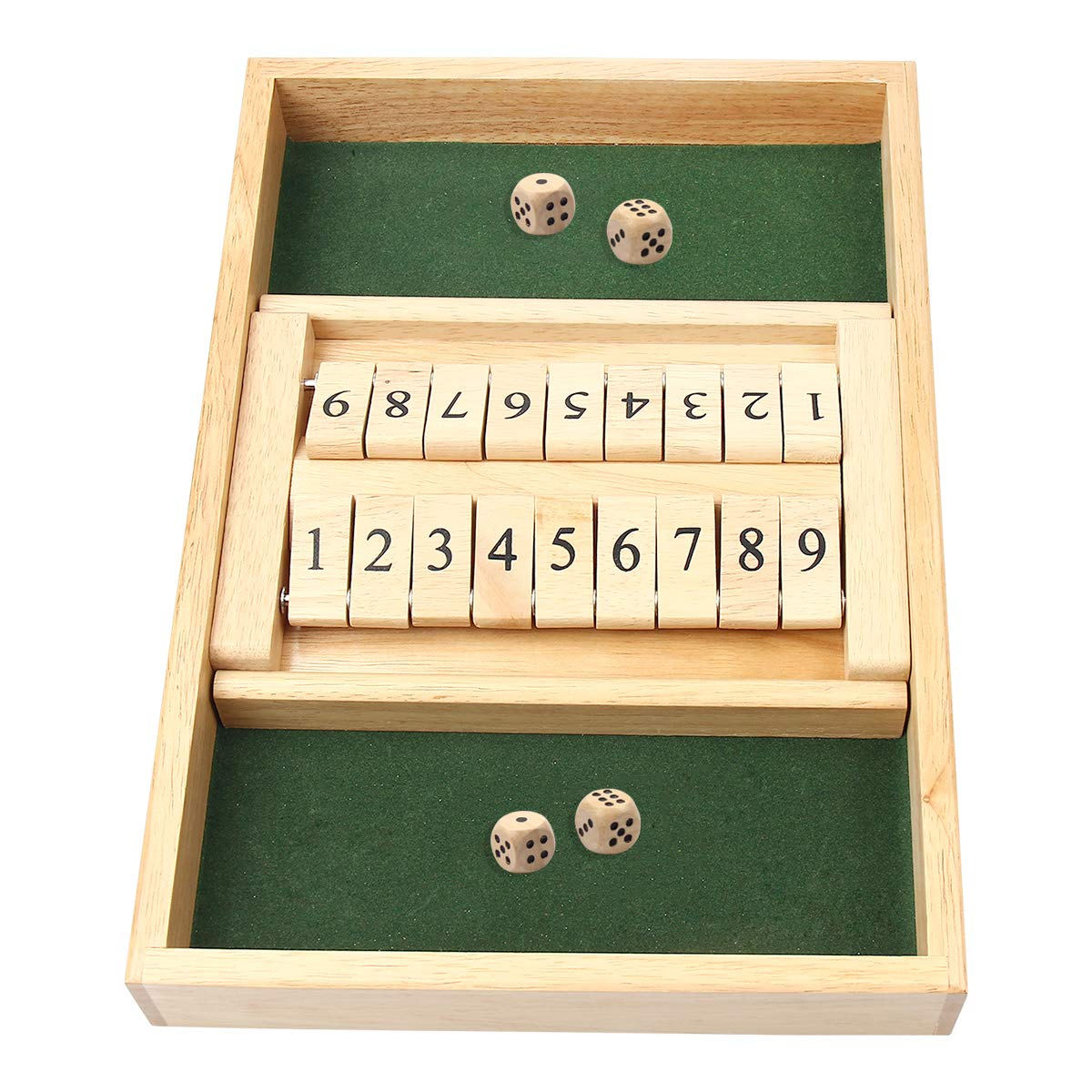 bouti1583 2 Player Shut The Box Game, Double-Sided Classic 9 Number Wooden Set with Dice Tabletop English Pub Game