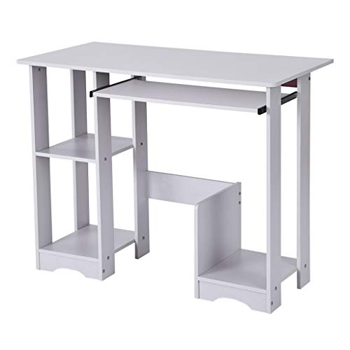 OKBOP Desktop Home Computer Desk with Storage Shelves Keyboard Tray, Modern Writing Desk Wood Student Study Table Notebook Workstation, White Small Office Desk (White)