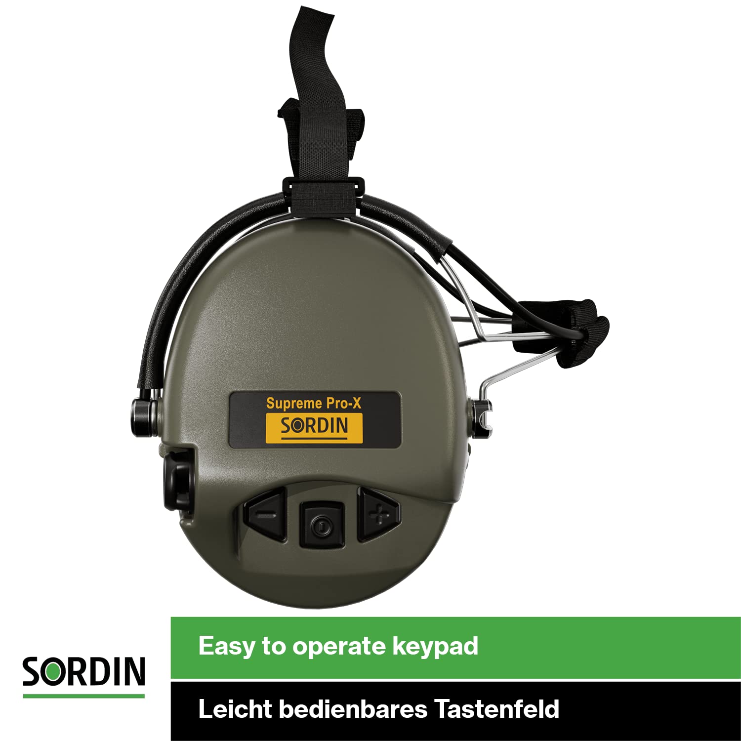Sordin Supreme Pro-X Ear Defenders for Hunting & Shooting - Active & Electronic - Neckband Band & Gel Kits - Green Ear Muffs