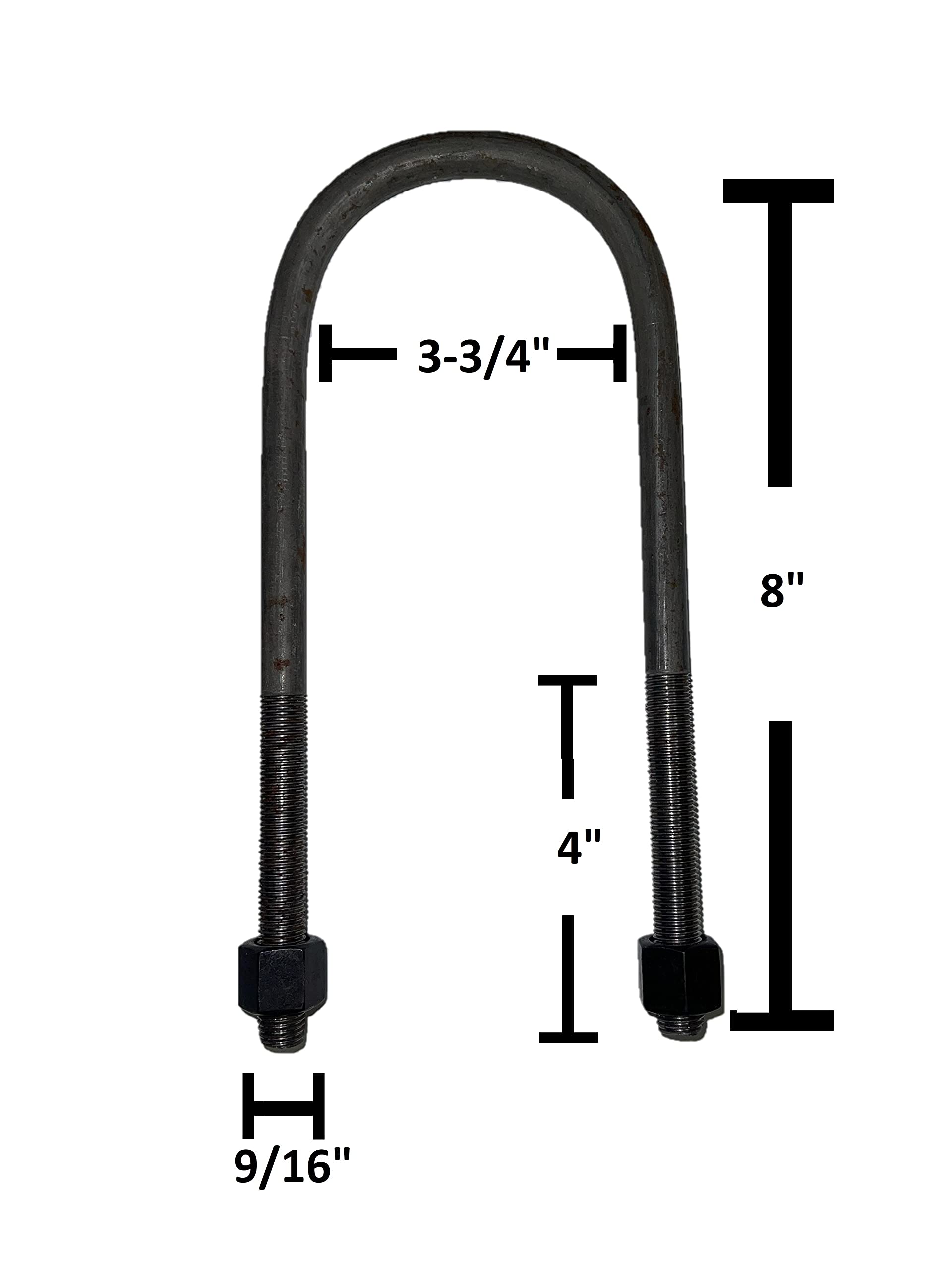 Round U-Bolt 9/16" Thick x 3-3/4" ID x 8" Long w/Zinc Plated Nuts Farmer Bob's Parts R258