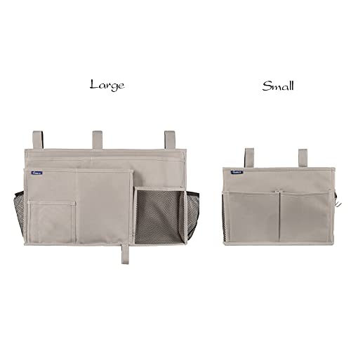 Surblue Bedside Caddy Hanging Bed Organizer Storage Bag Pocket for Bunk and Hospital Beds, College Dorm Rooms Baby Bed Rails, Camp 4 Pockets and 2 Hooks (Small, Gray)