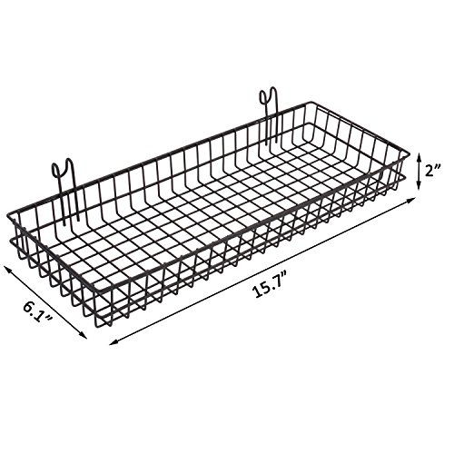 Kaforise Hanging Basket for Wire Wall Grid Panel, Multi-Function Wall Storage and Display Basket, Large Size, Black Painted