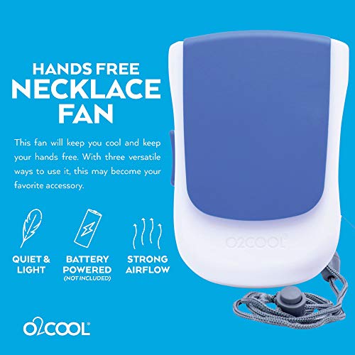 O2COOL Deluxe Necklace Fan | Battery Powered, Hands-Free Personal Cooling Fan w/Adjustable Lanyard, Table Top Stand + Wearable Clip (Dark Blue + Purple (2 Pack))