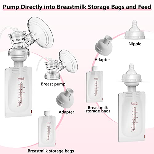 Double Electric Breast Pump with 10 Breastmilk Storage Bags, 2 Flanges and Milk Extractor, Breastfeeding Pump with 4 Modes, 9 Levels, Portable Breast Pump Strong Suction Power, Quiet, Pain Free(Pink)