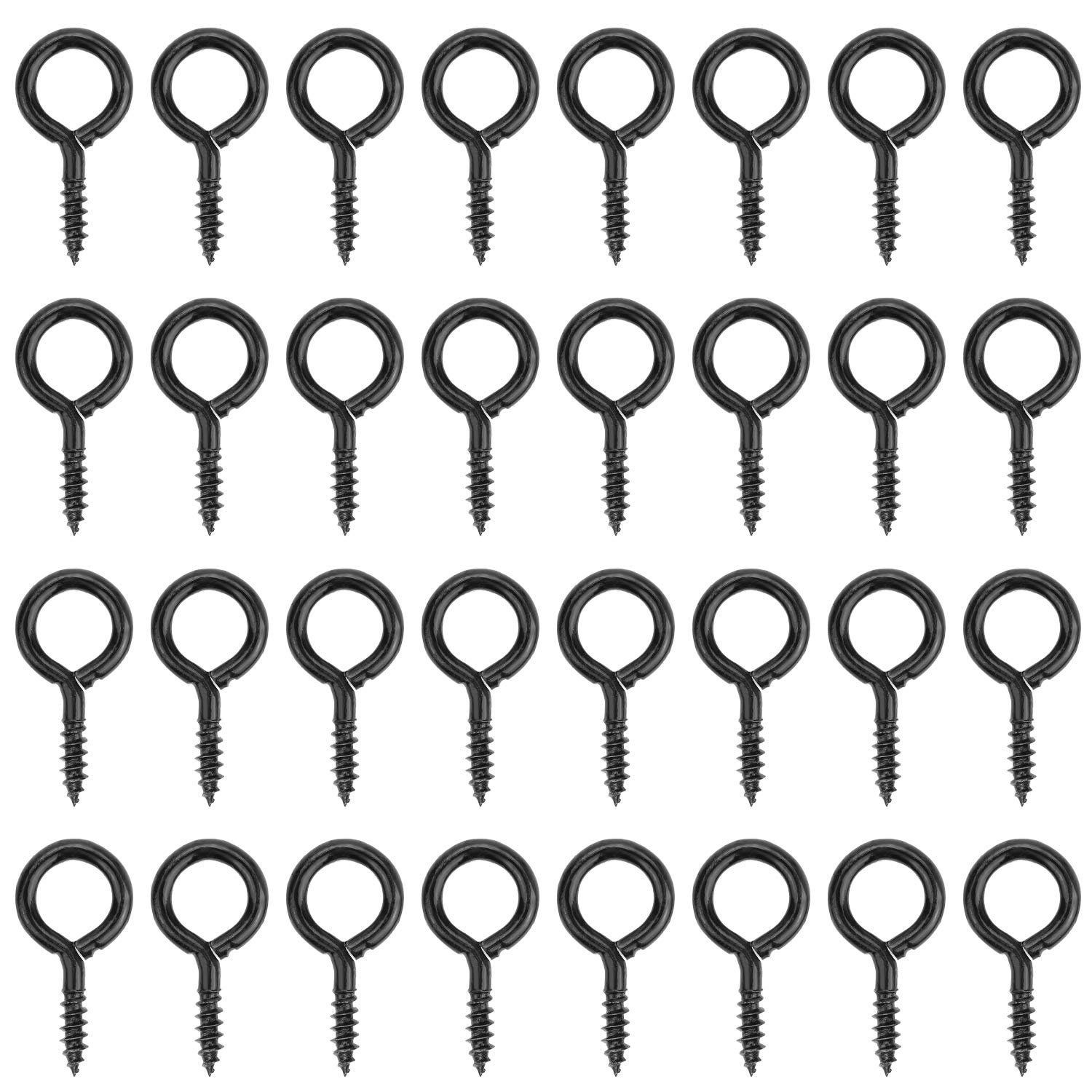 Powlankou 160 Pieces 1 inch Screw Eyes, Black Zinc Plated Steel Screw Eyes, Self Tapping Screw Hooks, Metal Eye Hooks, Eyelet Screws