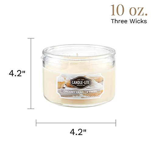 Candle-lite Scented Candles, Creamy Vanilla Swirl Fragrance, One 10 oz. Three Wick Aromatherapy Candle with 20-40 Hours of Burn Time, Off-White Color