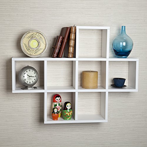 Danya B. Decorative Cubby Shelf – Wall Mount or Free Standing - Square Cubbies Shelving Unit (White)