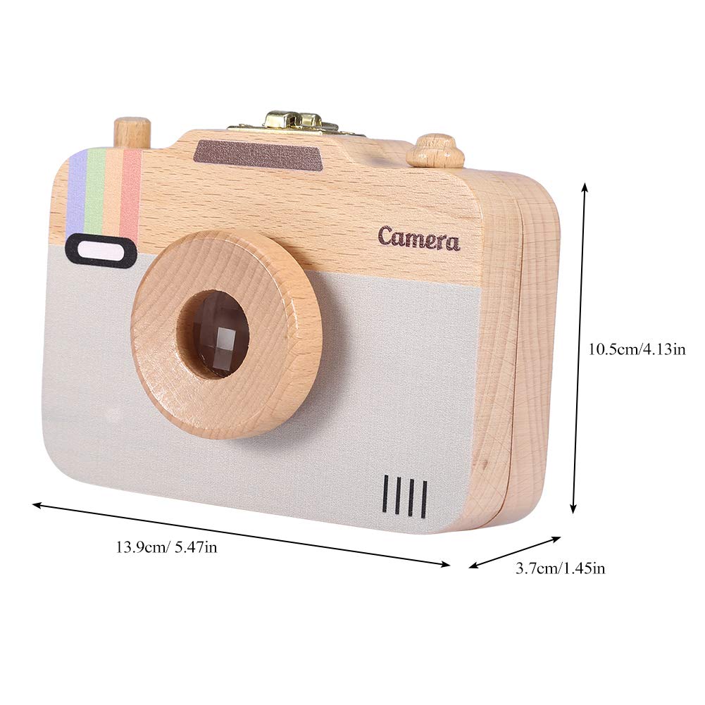 Yunnyp Wooden Simulation Camera Toy Tooth Storage Box,Baby Milk Teeth Hair Holders Preservation Box Collection Gift