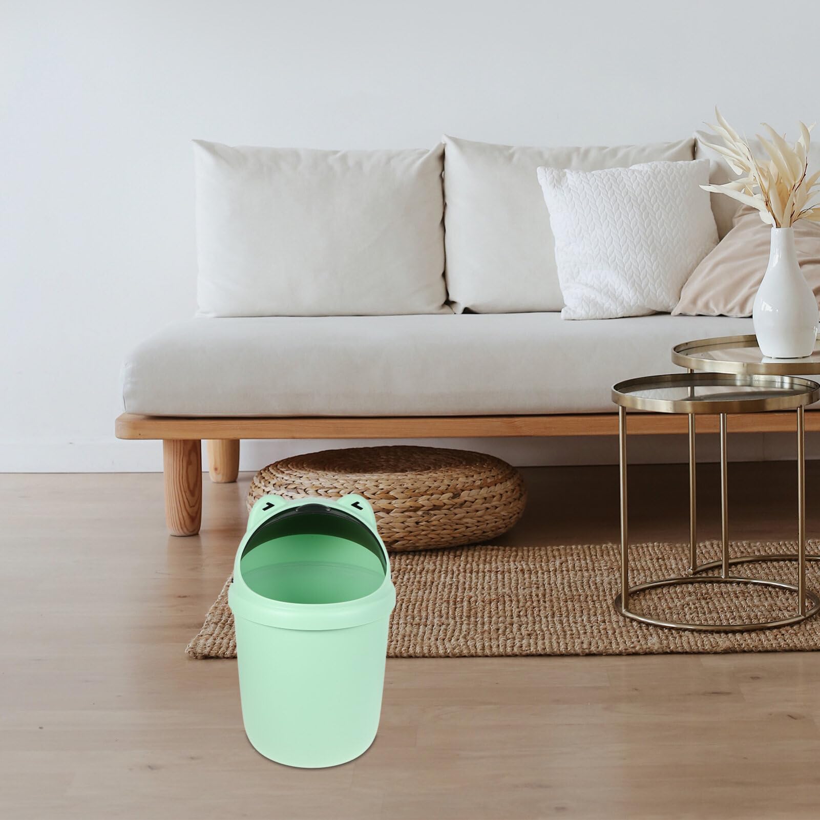 DEARMAMY Cute Frog Trash Can Plastic Wastebasket Kawaii Waste Garbage Bin with Lid Bathroom Trash Can Garbage Basket Bin Rubbish Container Under Desk Trash Bin for Kid Room