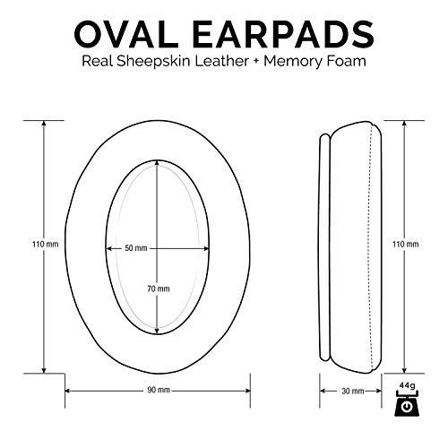 BRAINWAVZ Sheepskin Ear Pads for ATH M50X, M50XBT, M40X, HyperX, SHURE, Turtle Beach, AKG, ATH, Philips, JBL, Fostex Replacement Memory Foam Earpads & Fits Many Headphones (See List), Leather Oval