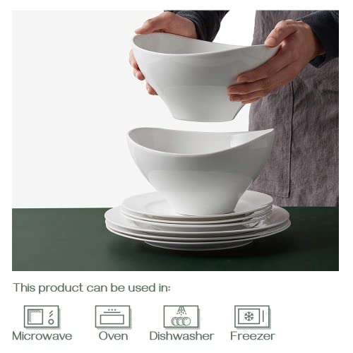 DOWAN 8 Inch Large Salad Bowls, 45 Oz Ceramic Serving Bowls, White Deep Bowls Set for Salad, Pasta, Soup, Ramen, Popcorn, Noodle, Pho, Gifts for Christmas,Set of 2