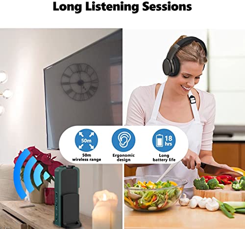 Caymuller Wireless Headphones for TV Watching with 2.4G Digital RF Transmitter Charging Dock Hi-Fi Soft Over-Ear Headset Ideal for Seniors or own Zone, Easy Plug and Play 160ft Range No Audio Delay