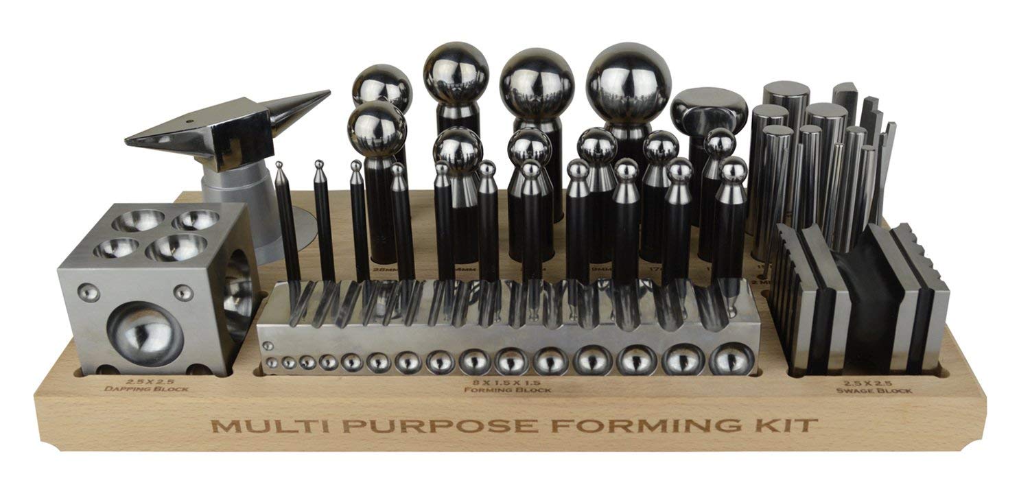 43-Piece Multi-Purpose Metal Forming Dapping Set w/Block, Anvil, & Swage Jewelry Making Repair Metal Forming Tool
