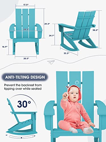 KINGYES Rocking Adirondack Chair |Modern Porch Rocker|Weather Resistant Rocking Chair|HDPE Curved Backrest Plastic Adirondack Rocker for Outdoor, Patio, Deck, Backyard - Tiffany