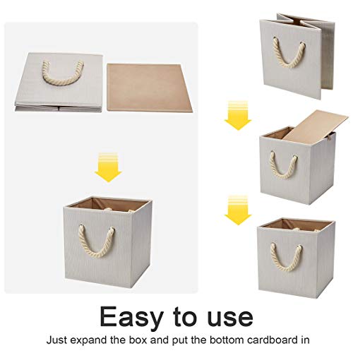 Robuy Set of 4 Beige Foldable Bamboo Fabric Cube Storage Bins with Cotton Rope Handle, Collapsible Resistant Basket Box Organizer for Shelves Size (10.5x10.5 x11 inch)