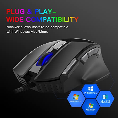 iFCOW Wired Mouse 10 Buttons USB Gaming Mouse with RGB Light 1000/1600/2400/3200DPI Weight Tuning for Desktop Laptop