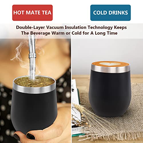 8 Oz Yerba Mate Cup, Tea Cup Set Include Stainless Steel Modern Mate Cup, 2 Bombilla Mate Straws, Cleaning Brush and BPA Free Lid, Double-Walled and Hot & Cold Drink, for Mate Tea, Coffe, Drinks