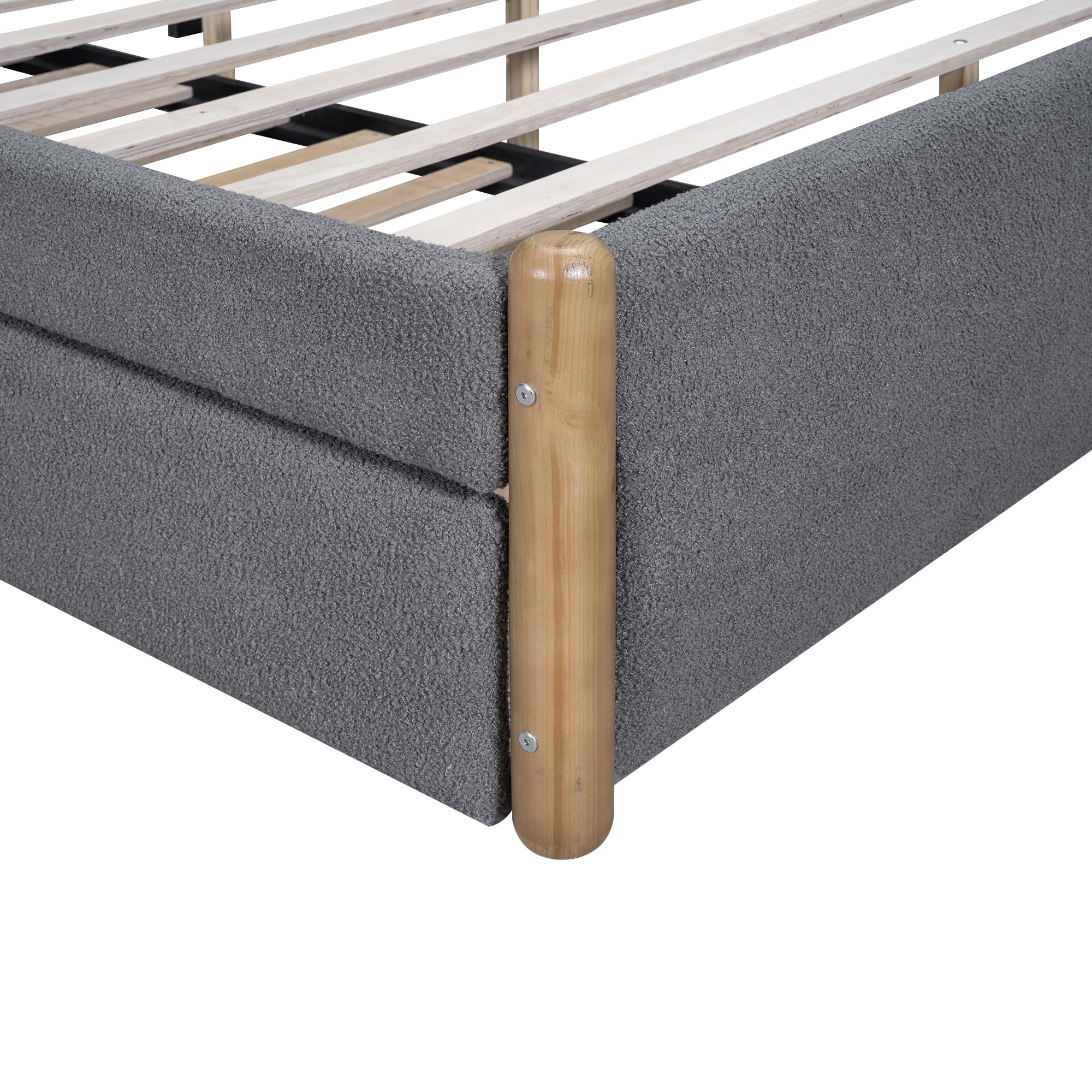 Harper & Bright Designs Upholstered Full Platform Bed with Built-in Nightstand & Guardrail, PU Leather Upholstered Full Storage Bed Frame with Headboard, No Box Spring Required (Gray)