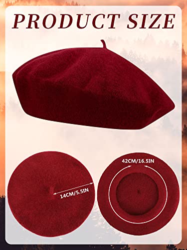 3 Pieces Beret Hat French Style Beanie Cap Solid Color Winter Hat for Women and Girls Casual Use (Navy, White, Burgundy)