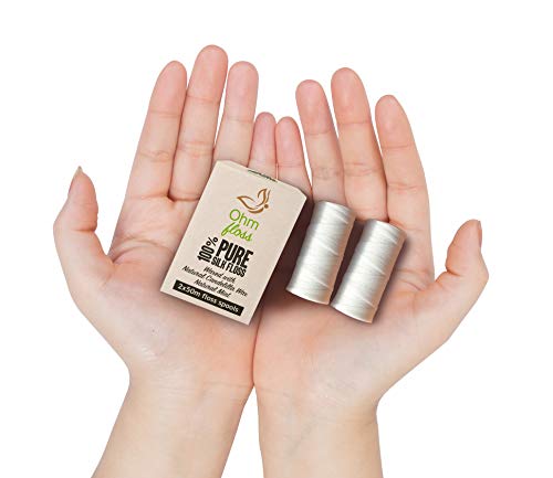 Ohm Earth’s Ohm Floss Refill – Natural Biodegradable Silk Dental Floss for Refillable Bamboo/Steel Holder, Natural Candelilla Wax, 100% Compostable, Eco Oral Care, 110 yds/100m (2-Pack) Natural Mint